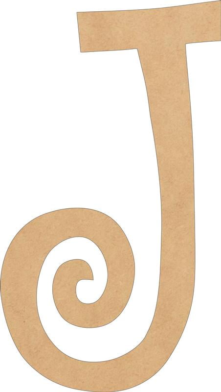 Wood MDF Letters, Unfinished 3'' Tall Curlz Monogram J, Wooden Craft ...