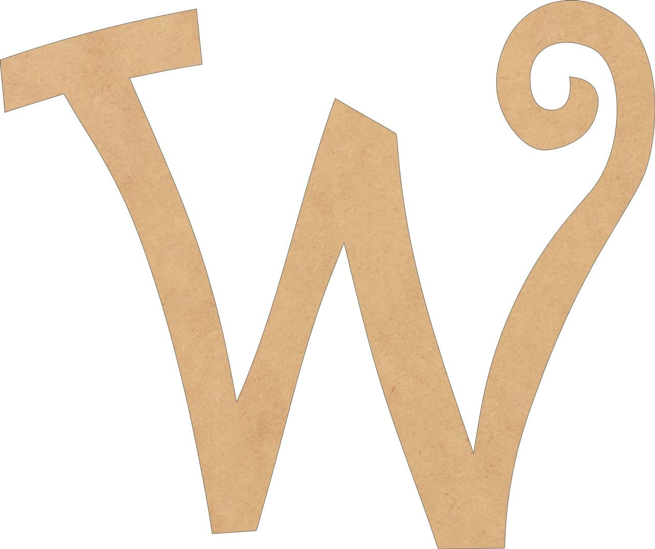 Wood MDF Letters, Unfinished 3'' Tall Curlz Monogram W, Wooden Craft ...