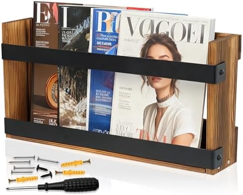 Wood Magazine Holders Wall & Bathroom Magazine Rack, Pine Wood + Black ...