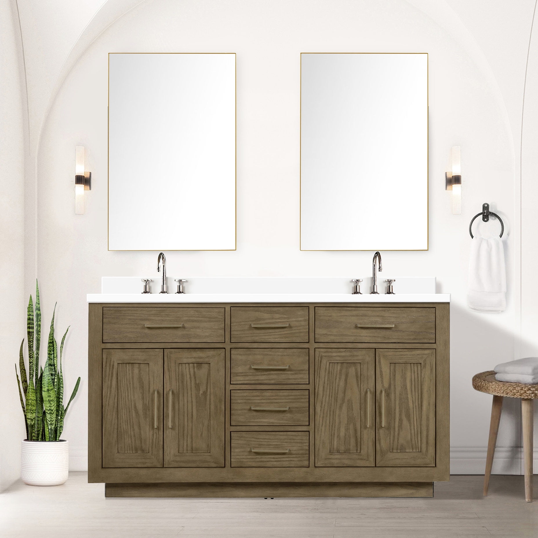 Wood Main Body, MDF Filler | 60 in. Double Vanity with Marble Top ...