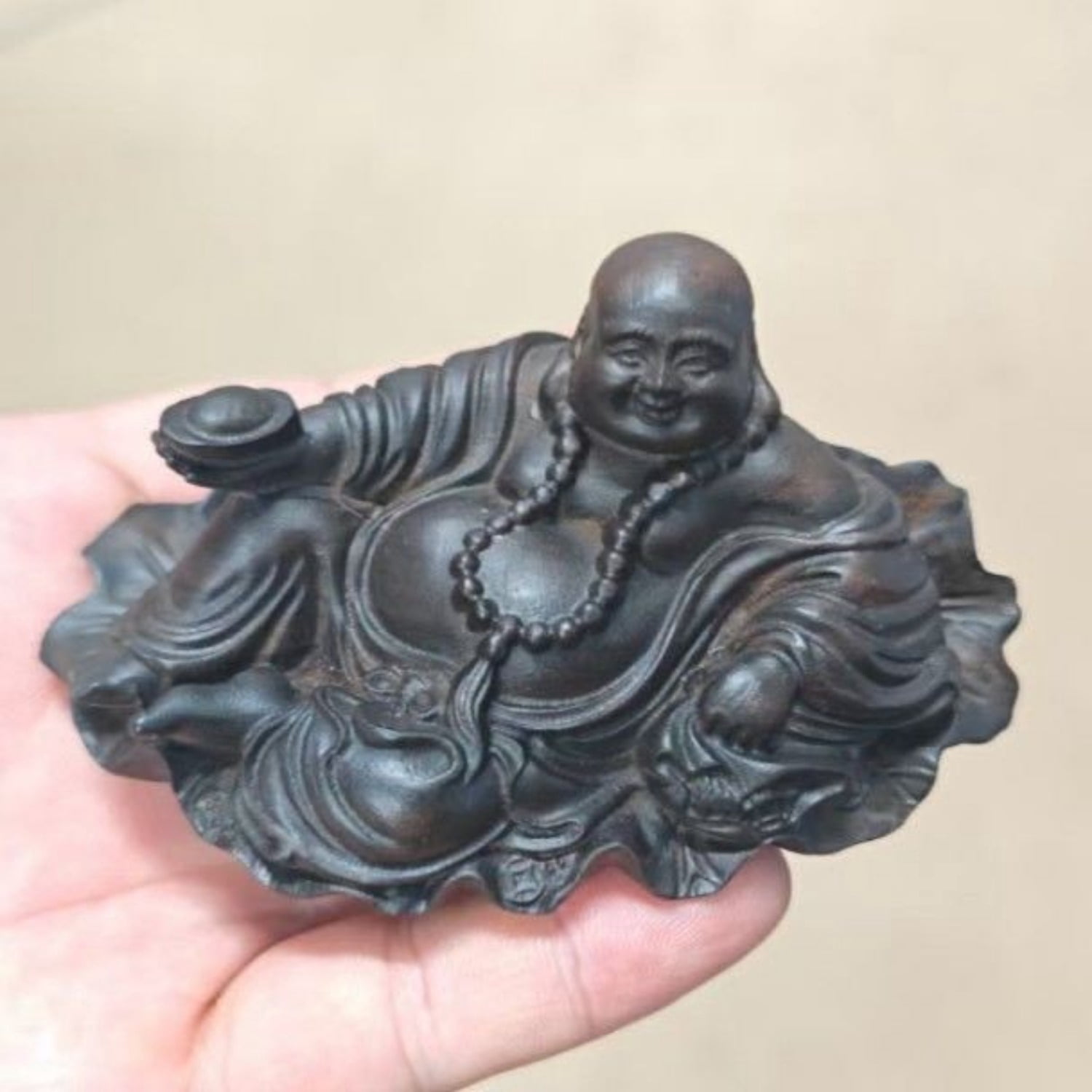 Wood Maitreya Buddha Car Ornament Lotus Leaf Carved Dashboard Decor ...