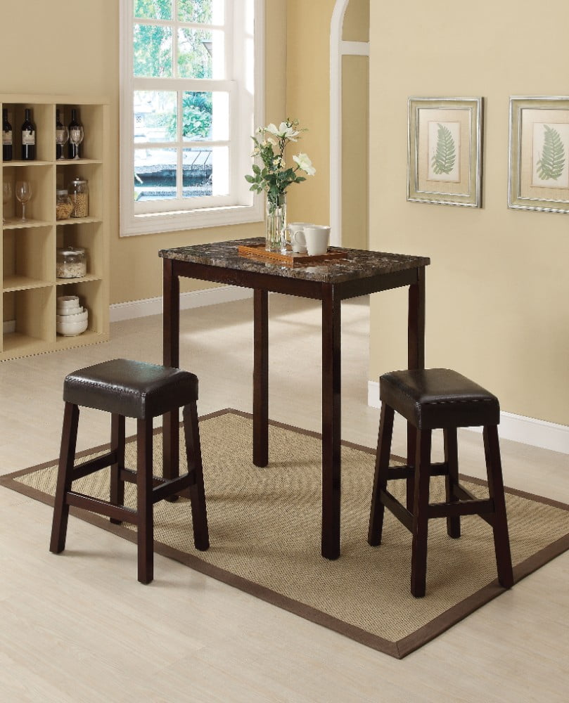 Wood & Marble Counter Height Set, 3 Piece Pack, Brown - Walmart.com