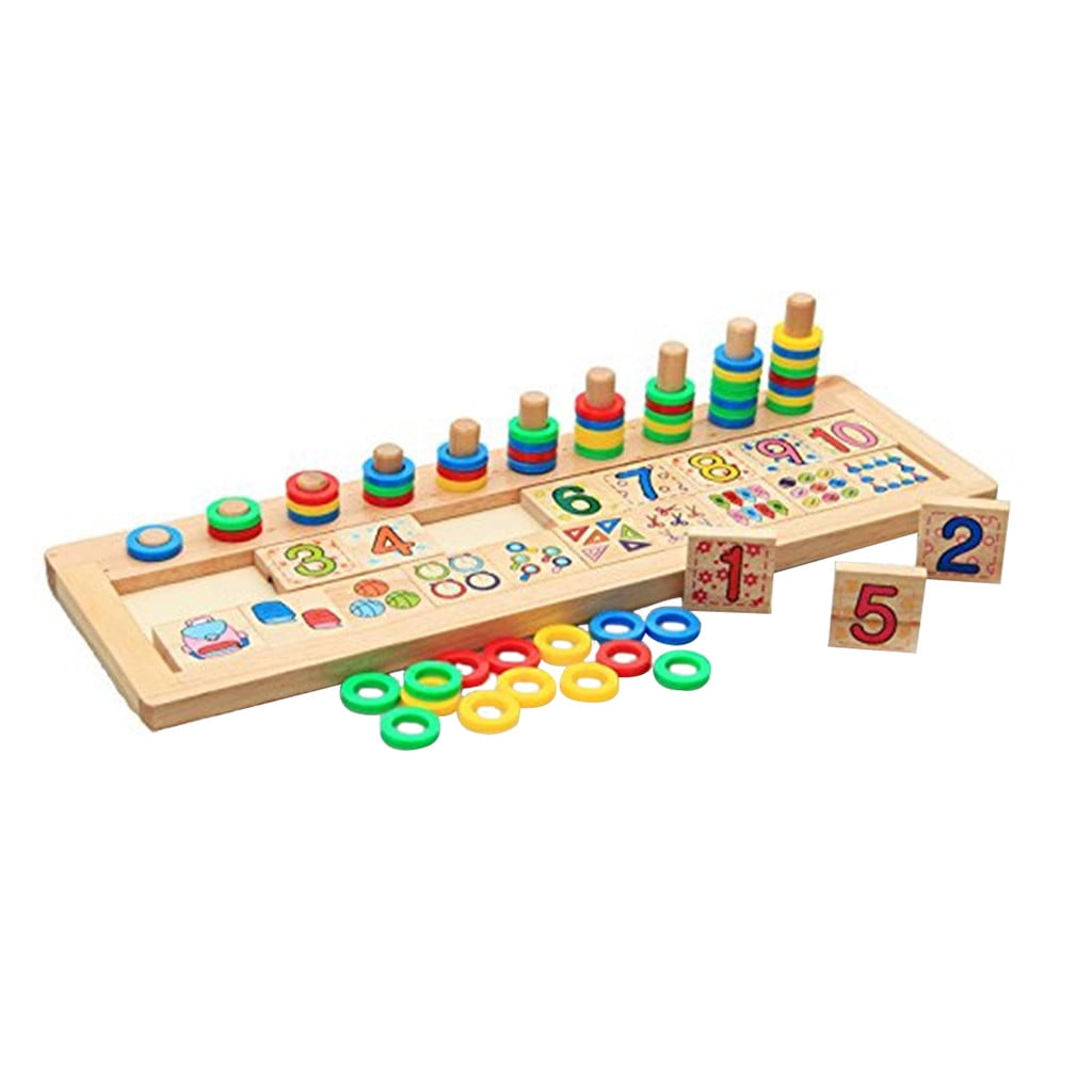 Wood Math Blocks Shape Sorter Number and Stacking Learning Toys for ...