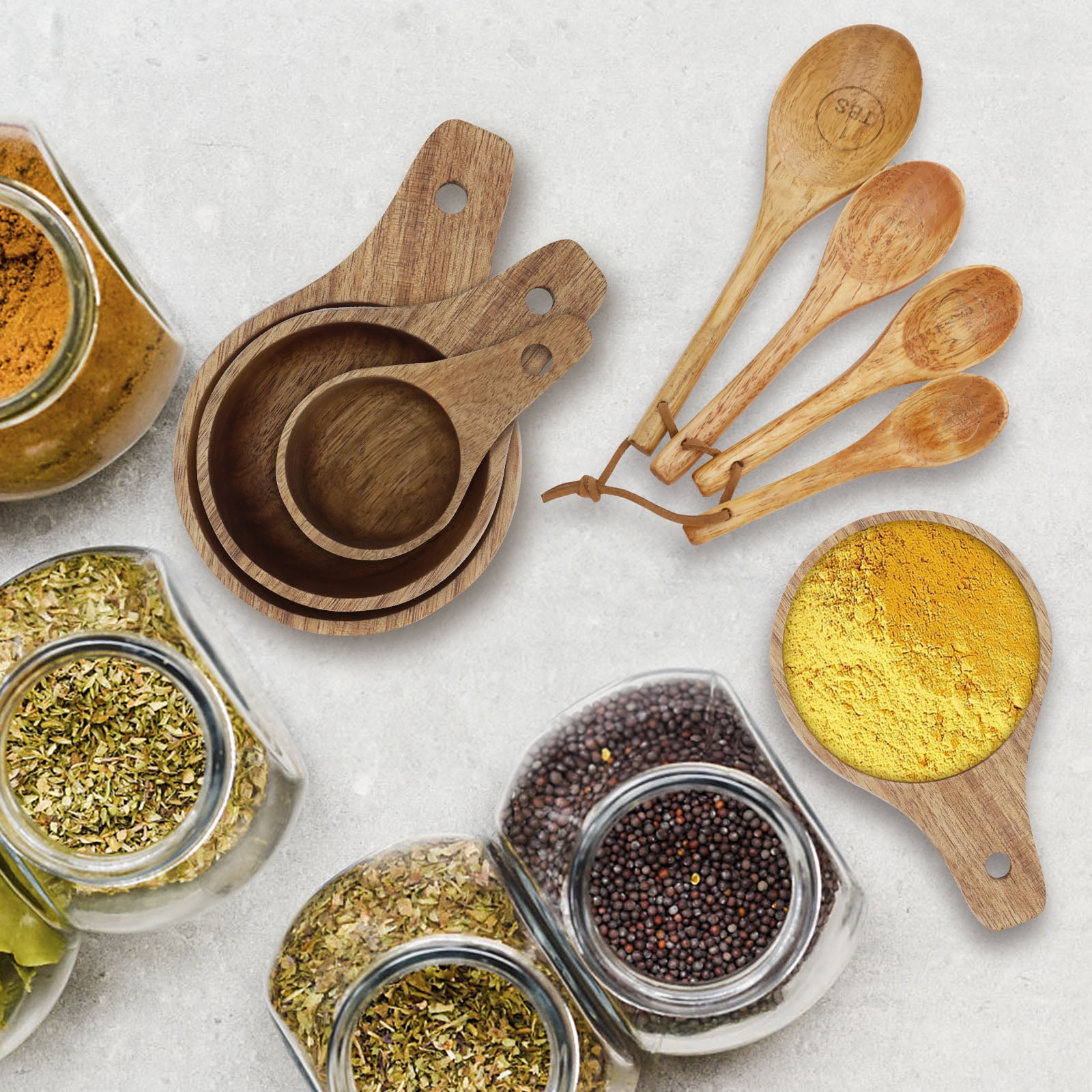 Wood Measuring Cups and Spoons Set Sturdy Versatile Wood Measuring ...