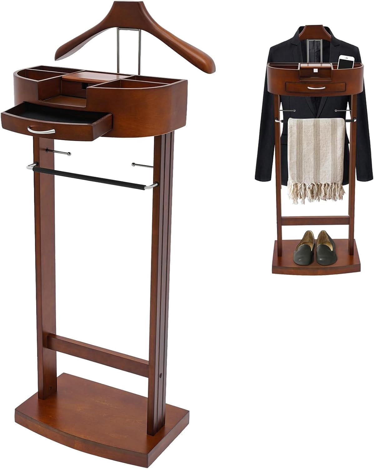 Wood Men Valet Stand with Drawer, Standing Suit Valet Stand, Clothes ...