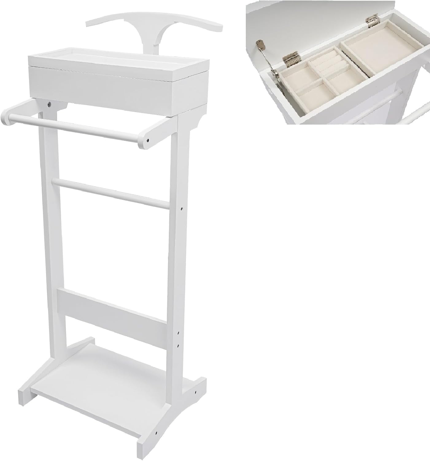 Wood Mens Valet Stand Clothes with Shoe Shelf, Coat Hanger and Hat Rack ...