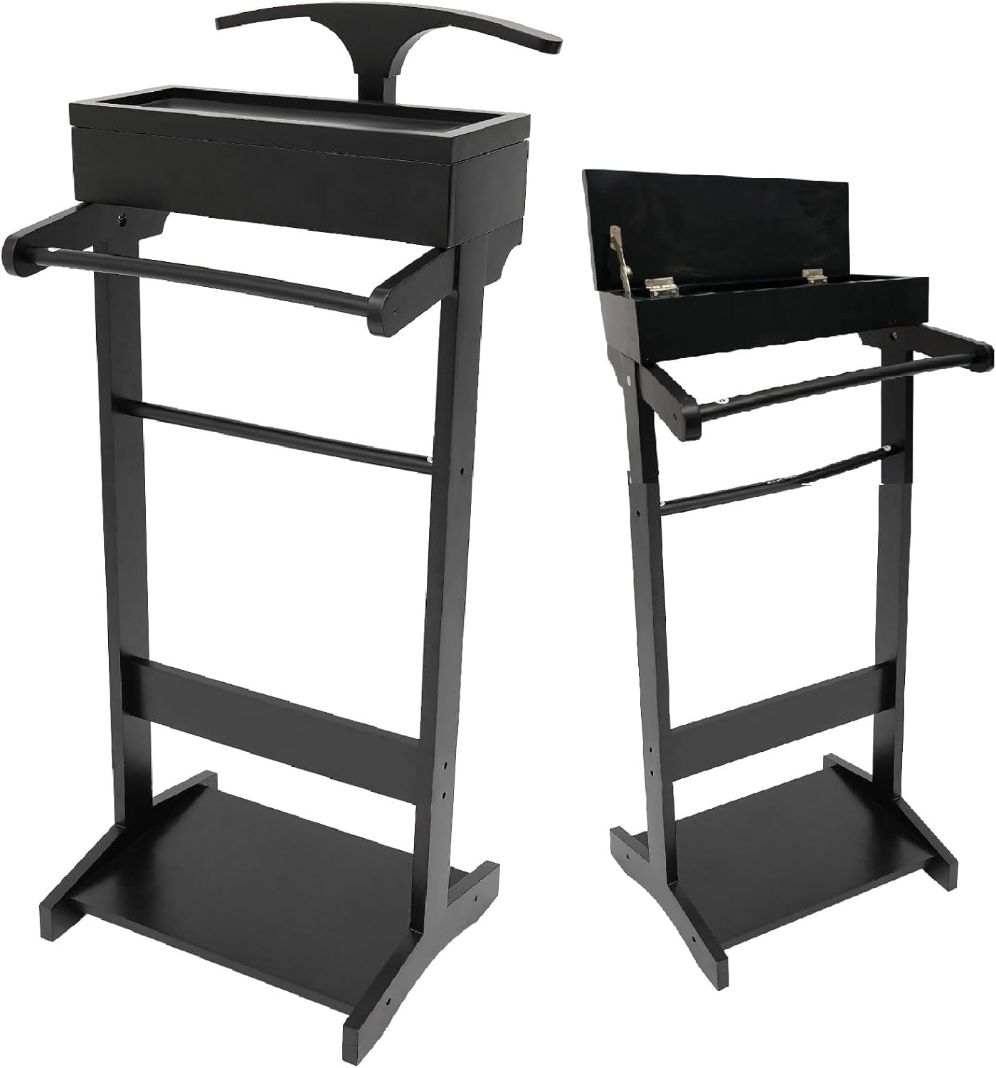 Wood Mens Valet Stand Clothes with Shoe Shelf, Coat Hanger and Hat Rack ...