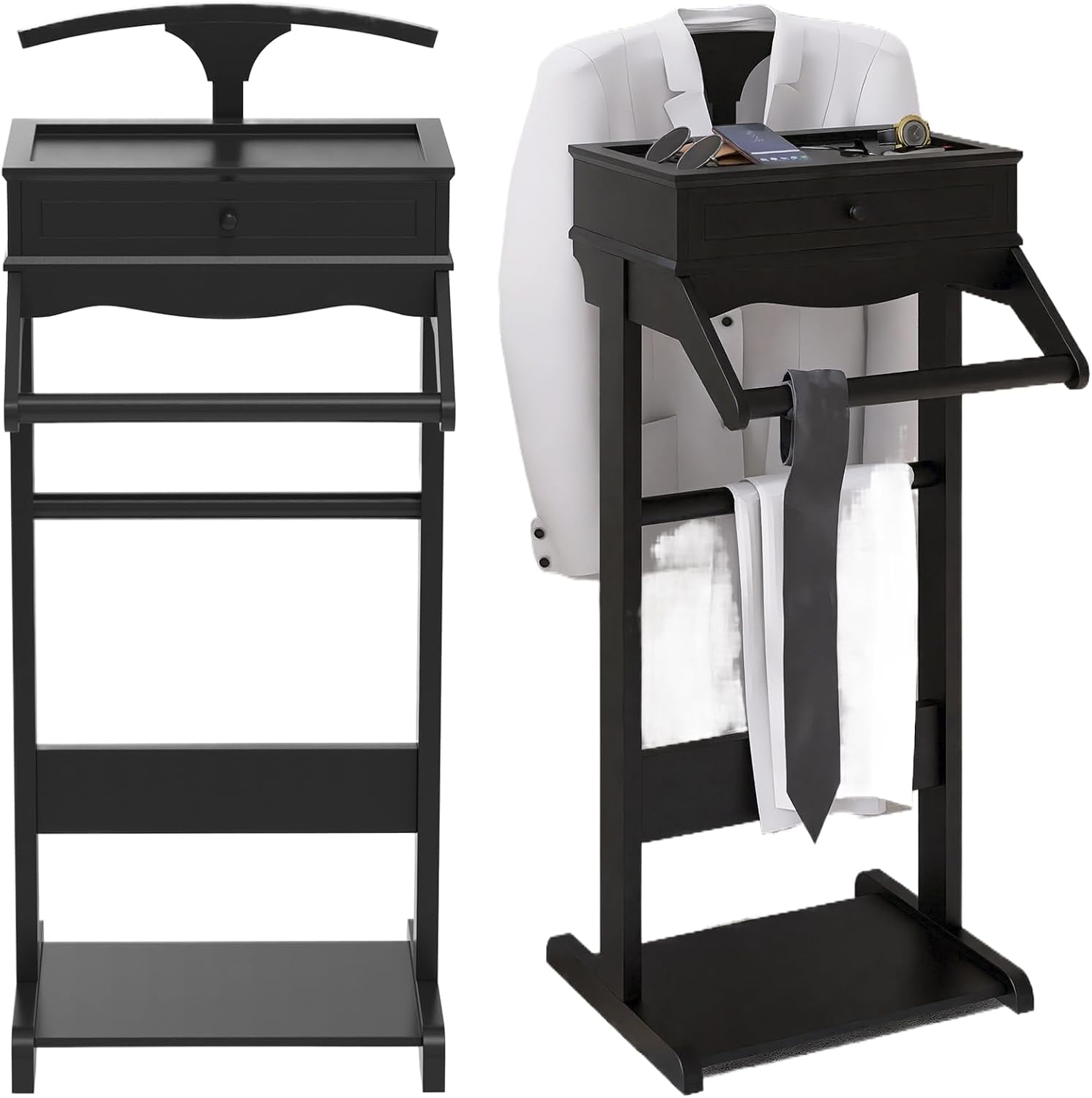 Wood Mens Valet Stand,Freestanding Suit Stand&Clothes Butler Valet ...