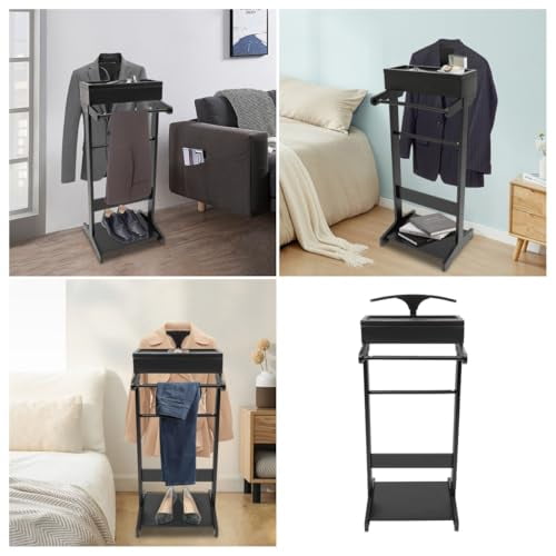 Wood Mens Valet Stand with Top Tray, Drawer, Contour Hanger, Trouser ...