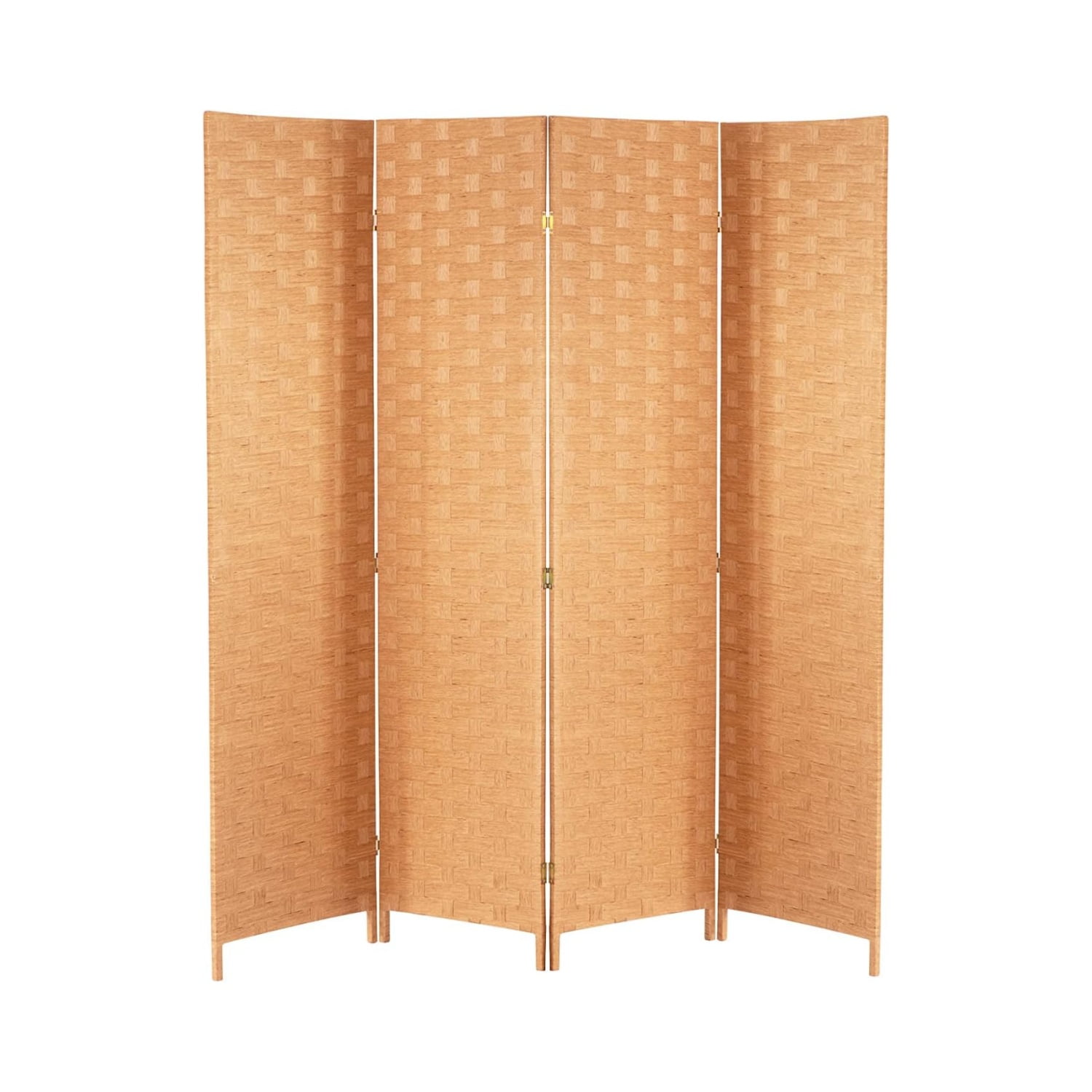 Wood Mesh Woven Design 4 Panel Folding Wooden Screen Room Divider ...