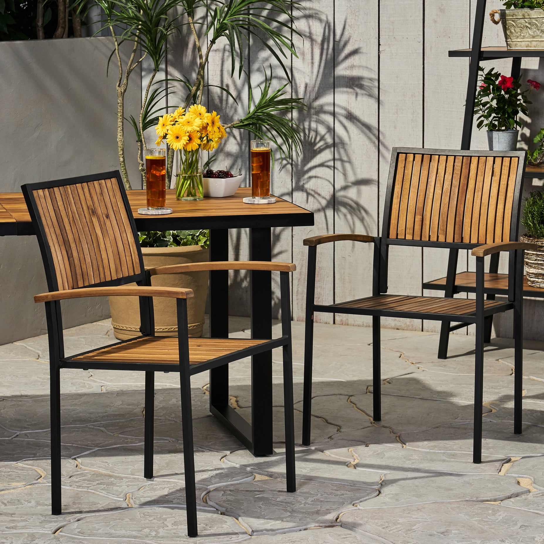 Wood & Metal Chair (2) - Beige, , Modern Industrial, Vertical Slats ...