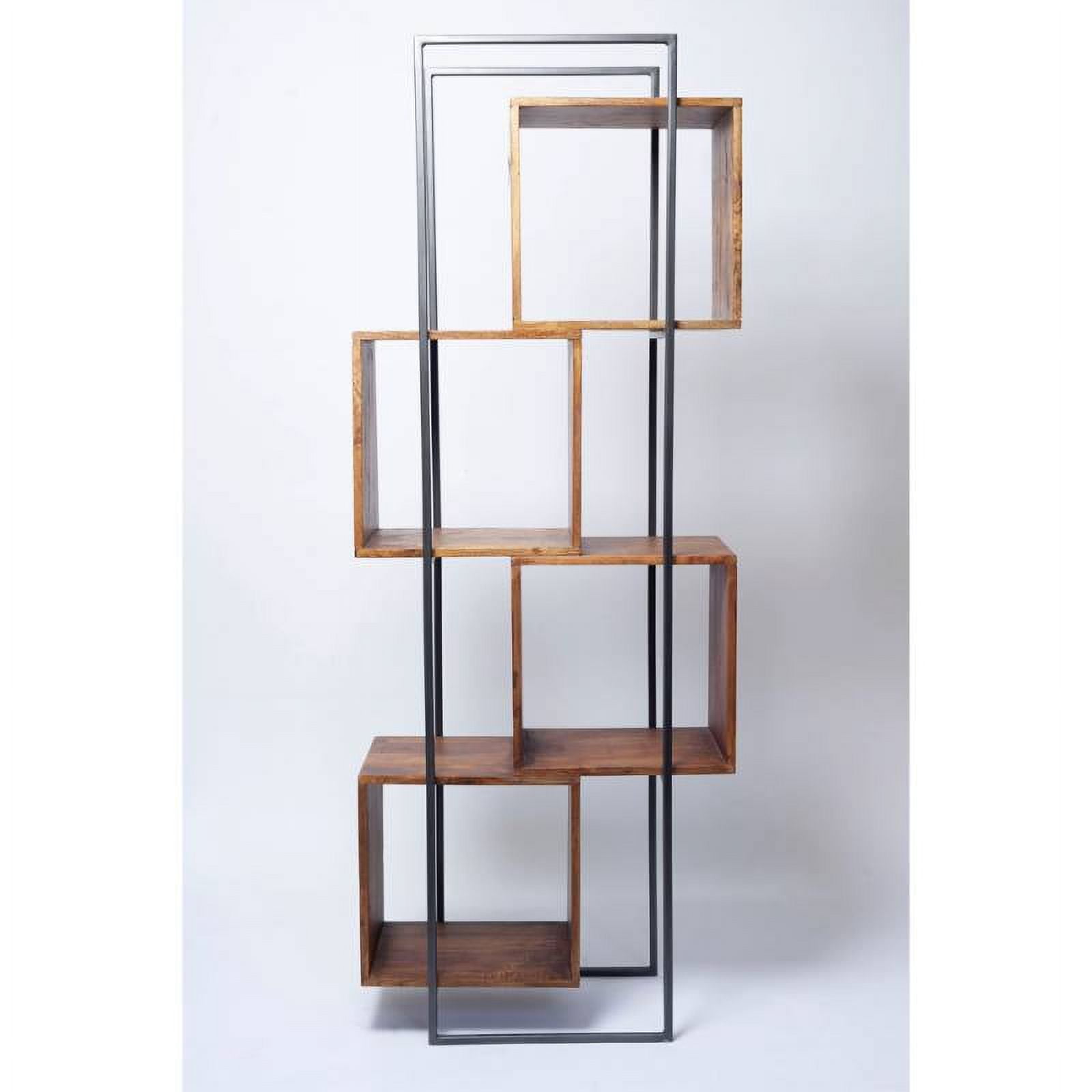 Wood & Metal Offset Open Shelves/Bookcase, Rustic Brown - Walmart.com