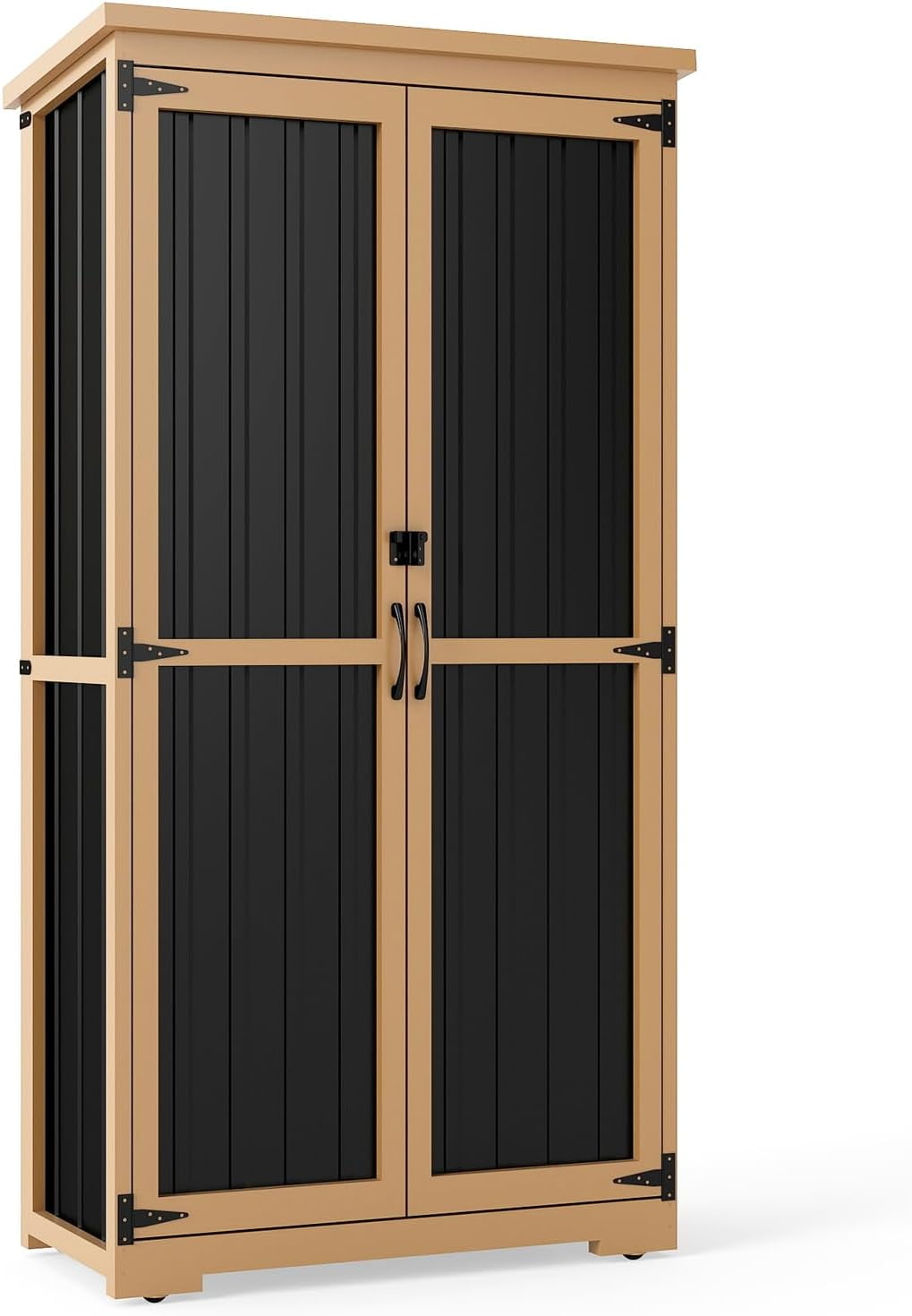 Wood & Metal Outdoor Storage Cabinet with Lockable Doors & Adjustable ...