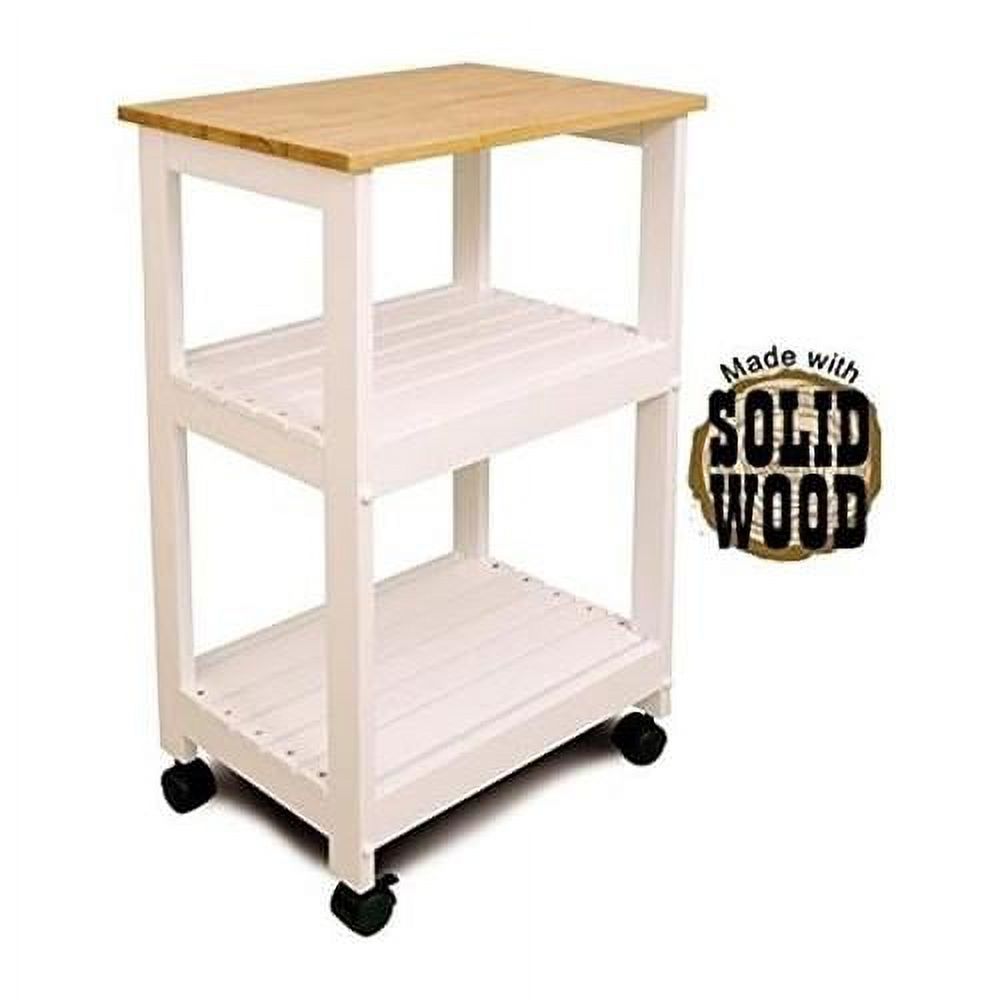 Wood Microwave Utility Butcher Block Kitchen Cart In White Lacquer ...