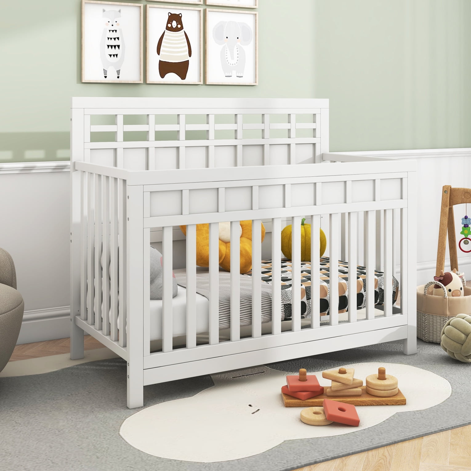 Wood Mini Crib with 3 Mattress Height Settings, Toddler Bed Frame with ...