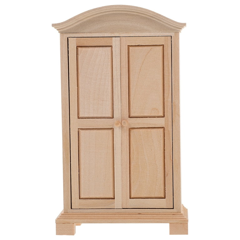 1 12 Dollhouse Miniature Wood Furniture Double Door Closet Wardrobe for Mini Furniture Model