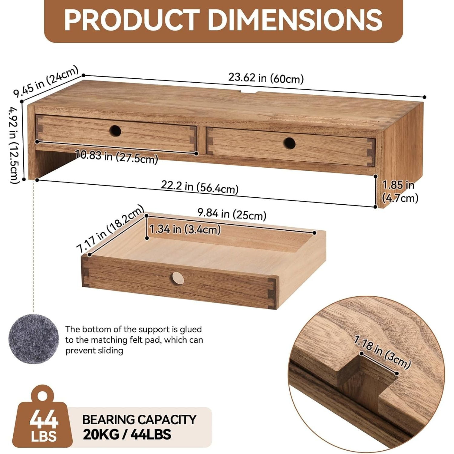 Wood Monitor Stand with 2 Drawers - Computer Arm Riser Desk Storage ...