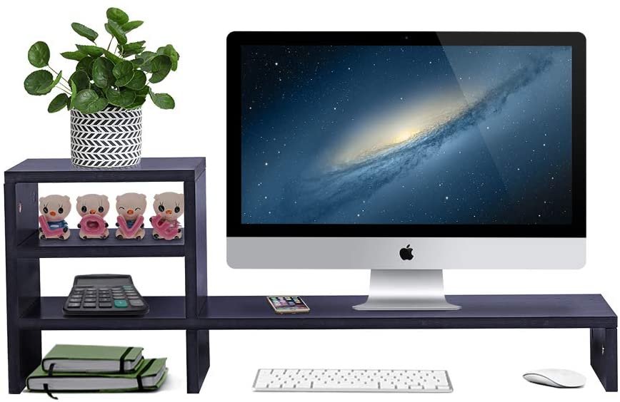 Wood Monitor Stand Riser With 3-Tier Storage Shelf 31.5 Inch Desktop ...