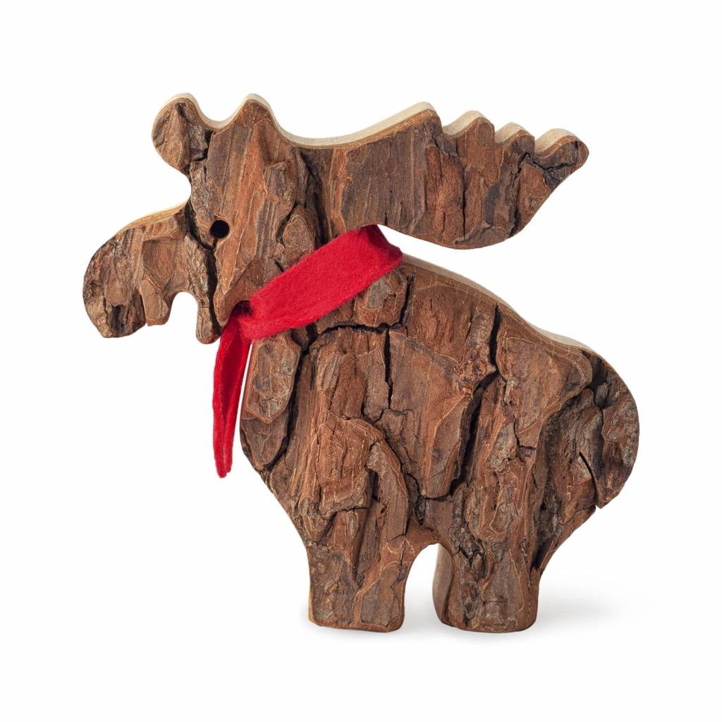 Wood Moose Figurine with Red Scarf, Rustic Cabin Decor (Medium ...