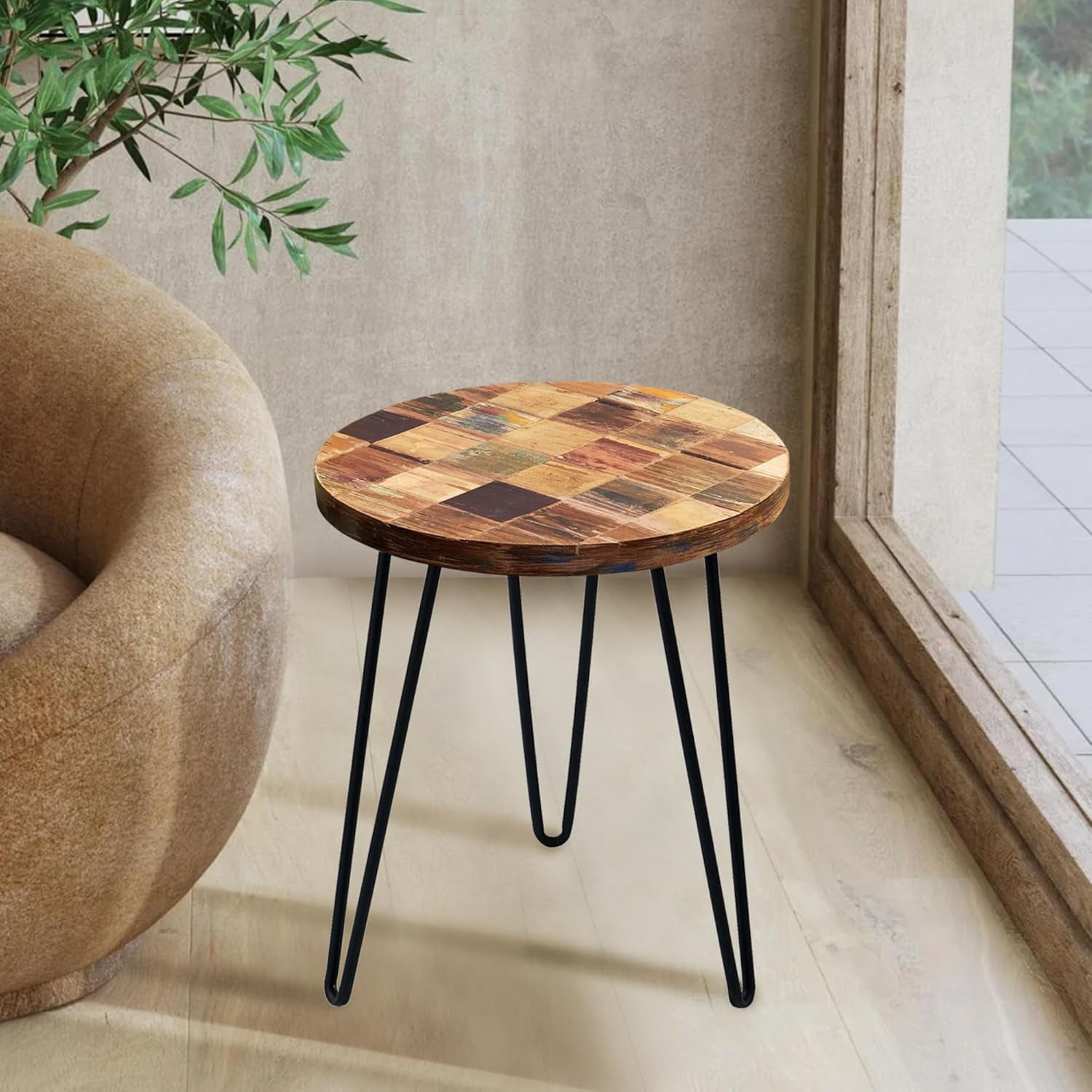 Wood Multi Color Side Table 17.5" x 17.5" x 20" H Reclaimed Vintage ...