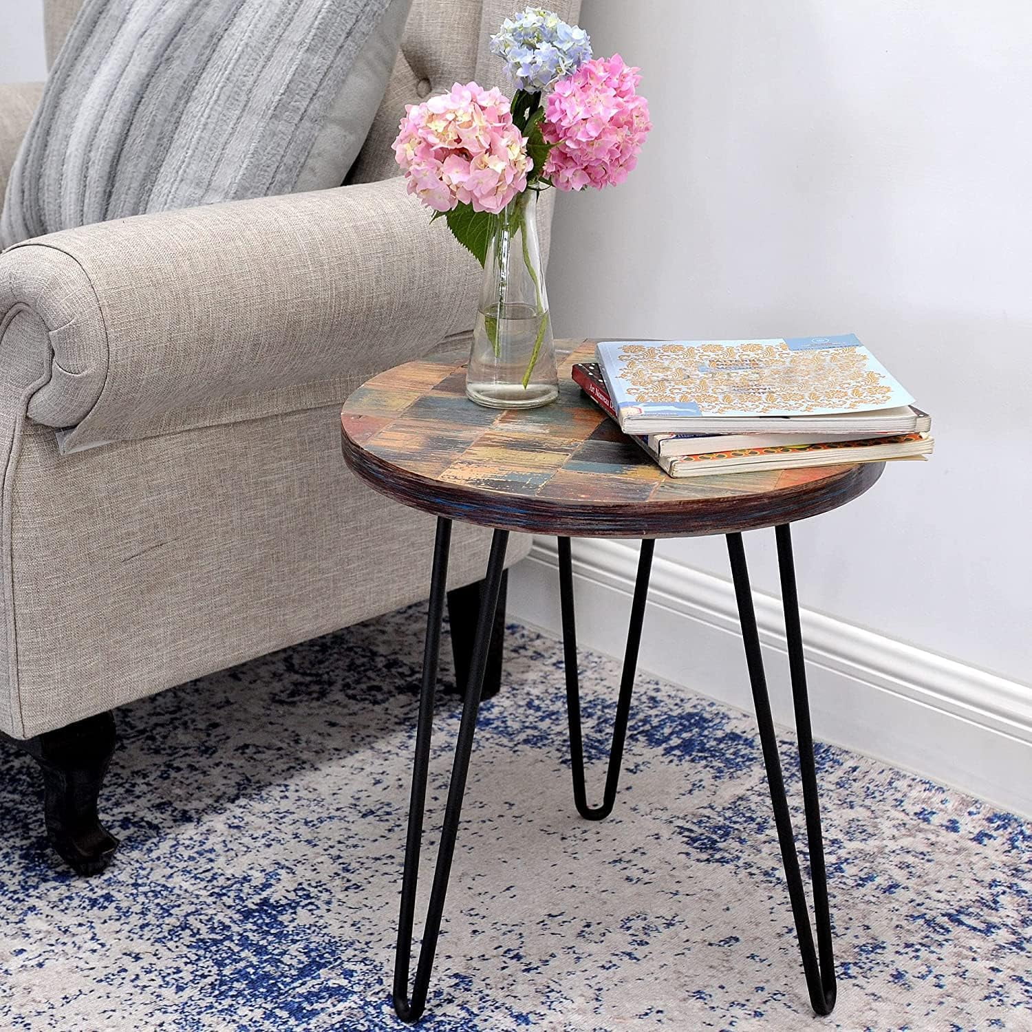 Wood Multi Color Side Table 17.5" x 17.5" x 20" H Reclaimed Vintage ...