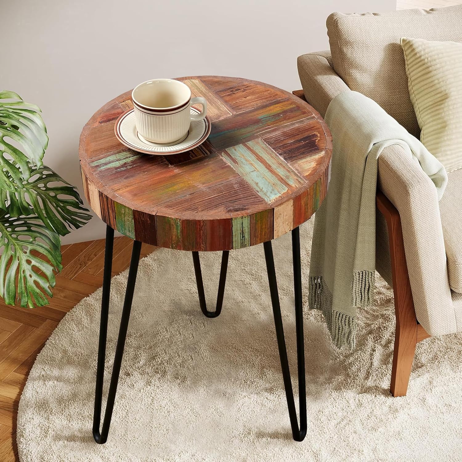 Wood Multi Color Side Table Farmhouse Reclaimed Wooden Coffee Tables ...