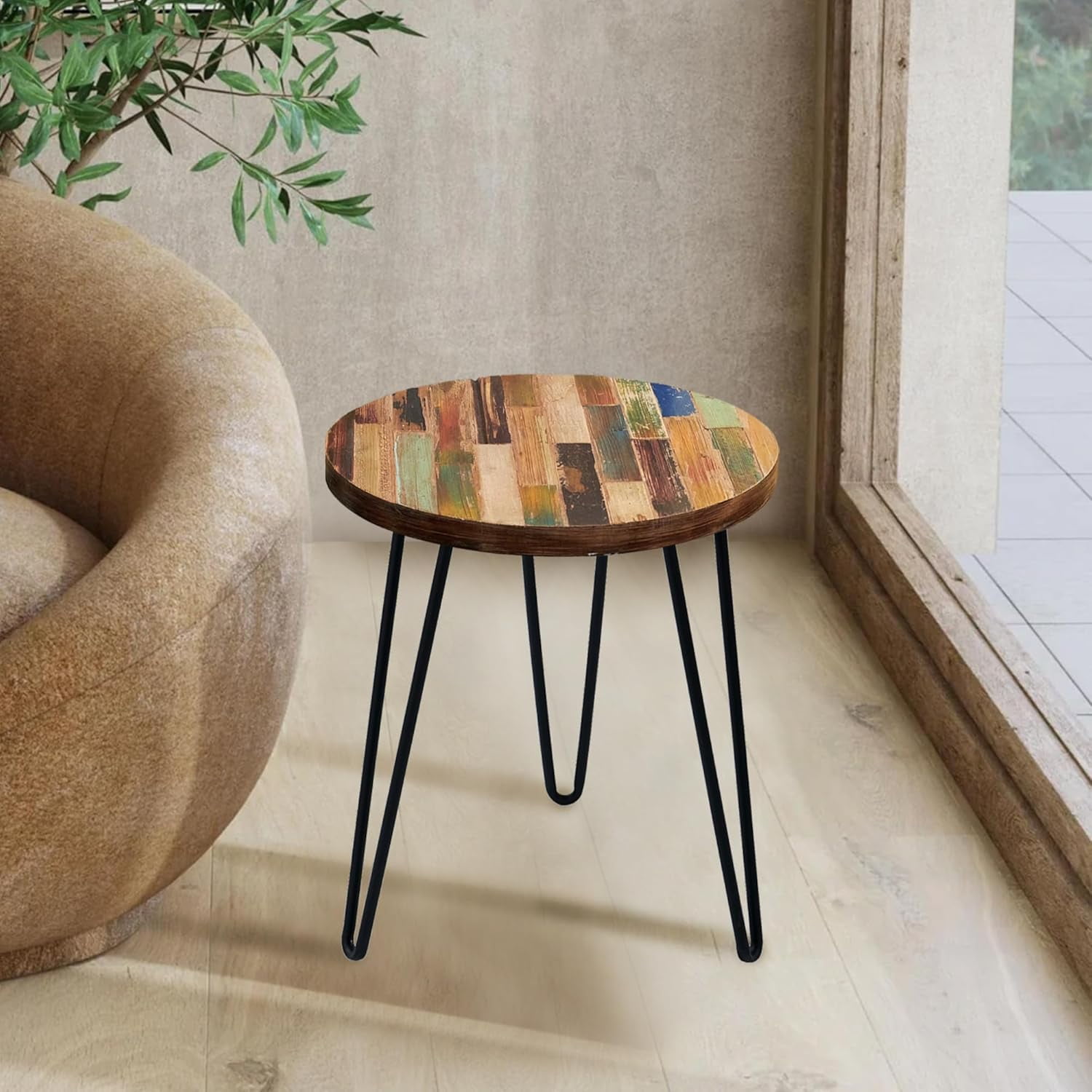 Wood Multi Color Side Table Farmhouse Reclaimed Wooden Coffee Tables ...