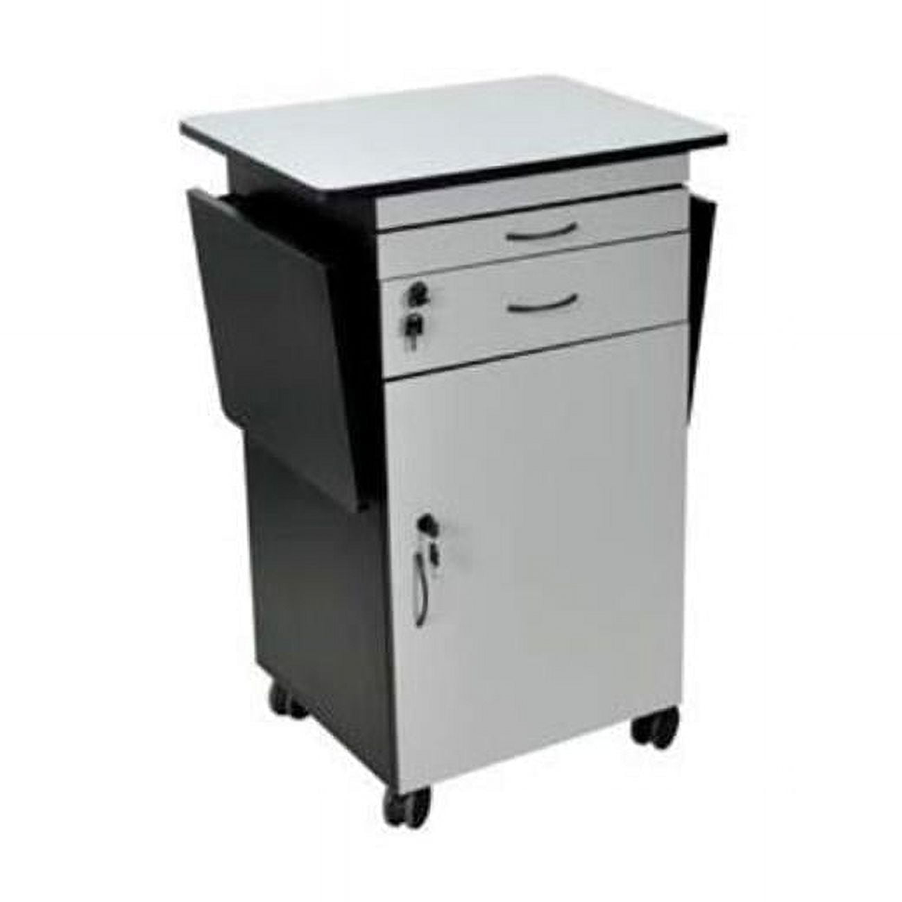 Wood Multimedia Workstation, Gray & Black - 23.75 x 18.87 x 37.37 in ...
