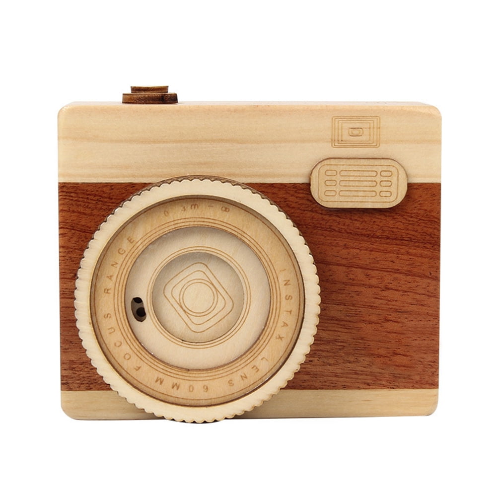 Wood Music Boxes,Retro Wooden Camera Shape Classical Melody Clockwork ...