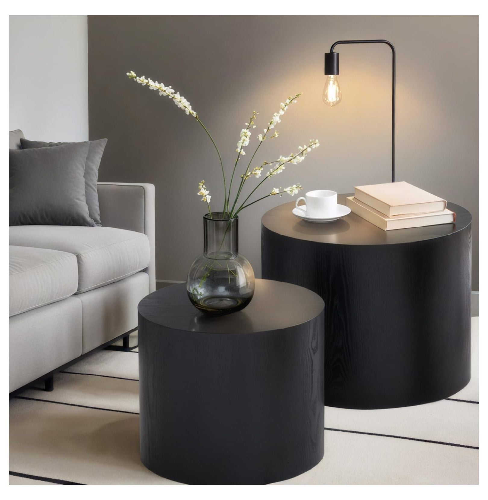 Wood Nesting Coffee Table Set of 3, Modern Round Coffee Table with Non ...