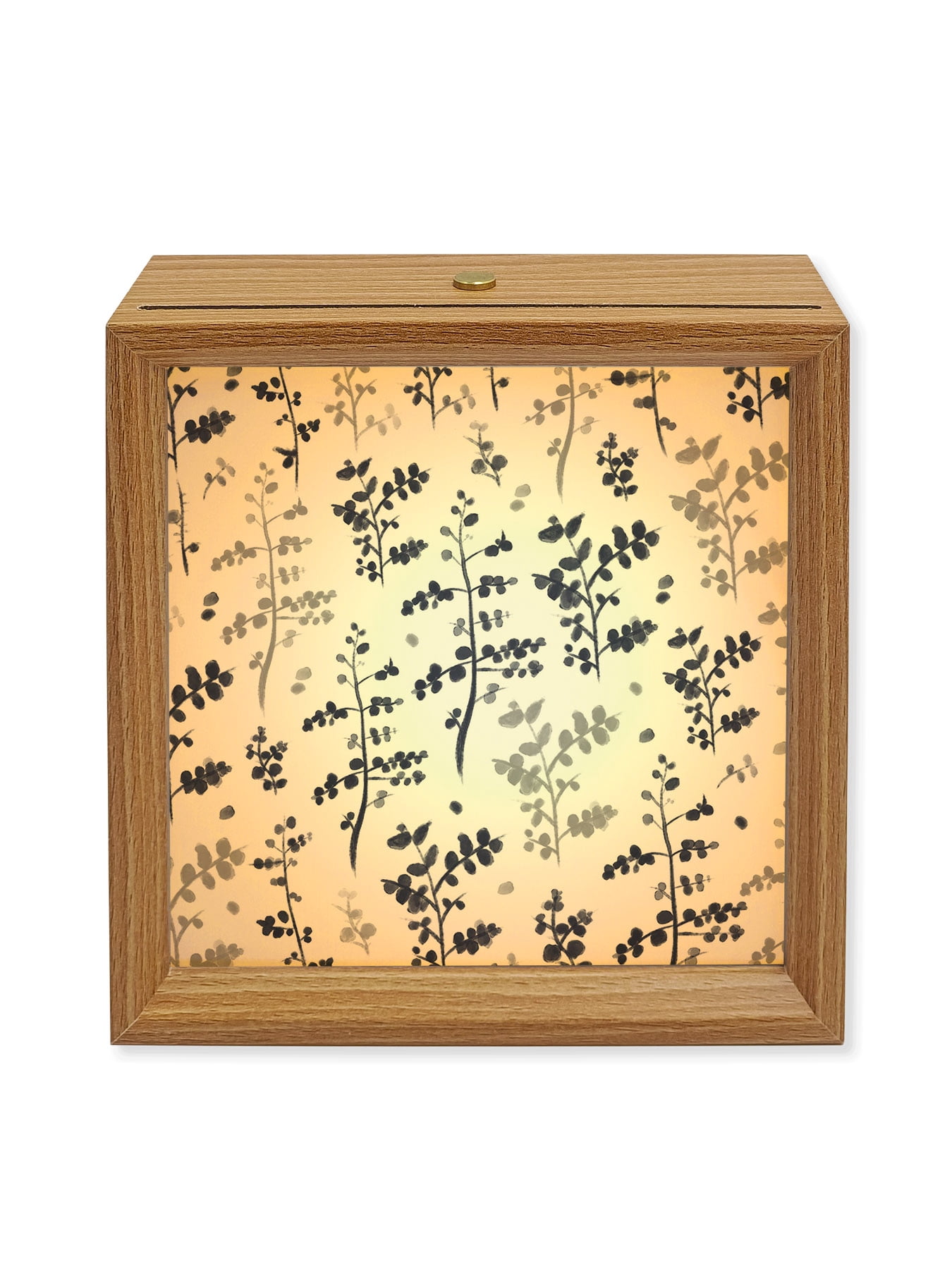 Wood Night Light Box Grey Leaves Wooden LED Night Lights with USB ...