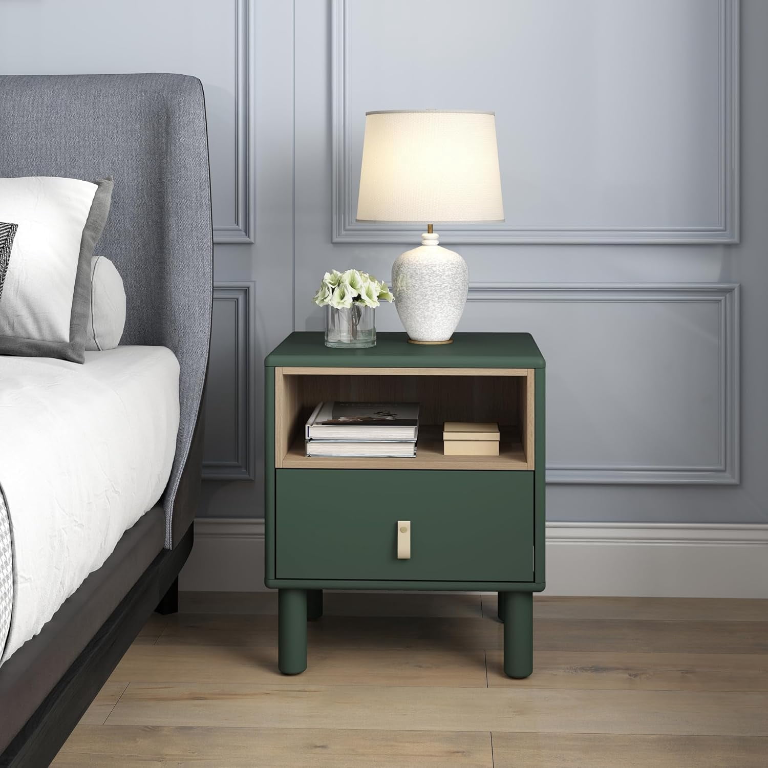 Wood Nightstand Mid Century Modern Nightstand with Storage, Bedside ...
