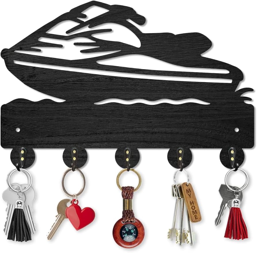 Wood Ocean Motorboat Coat Rack Summer on Vacation Sea Wave Key Hooks ...