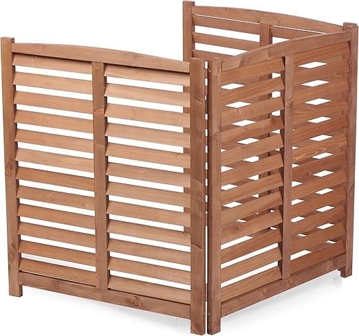 Wood Outdoor Air Conditioner Fence Screen, 3-Panel Outside Wood Privacy ...