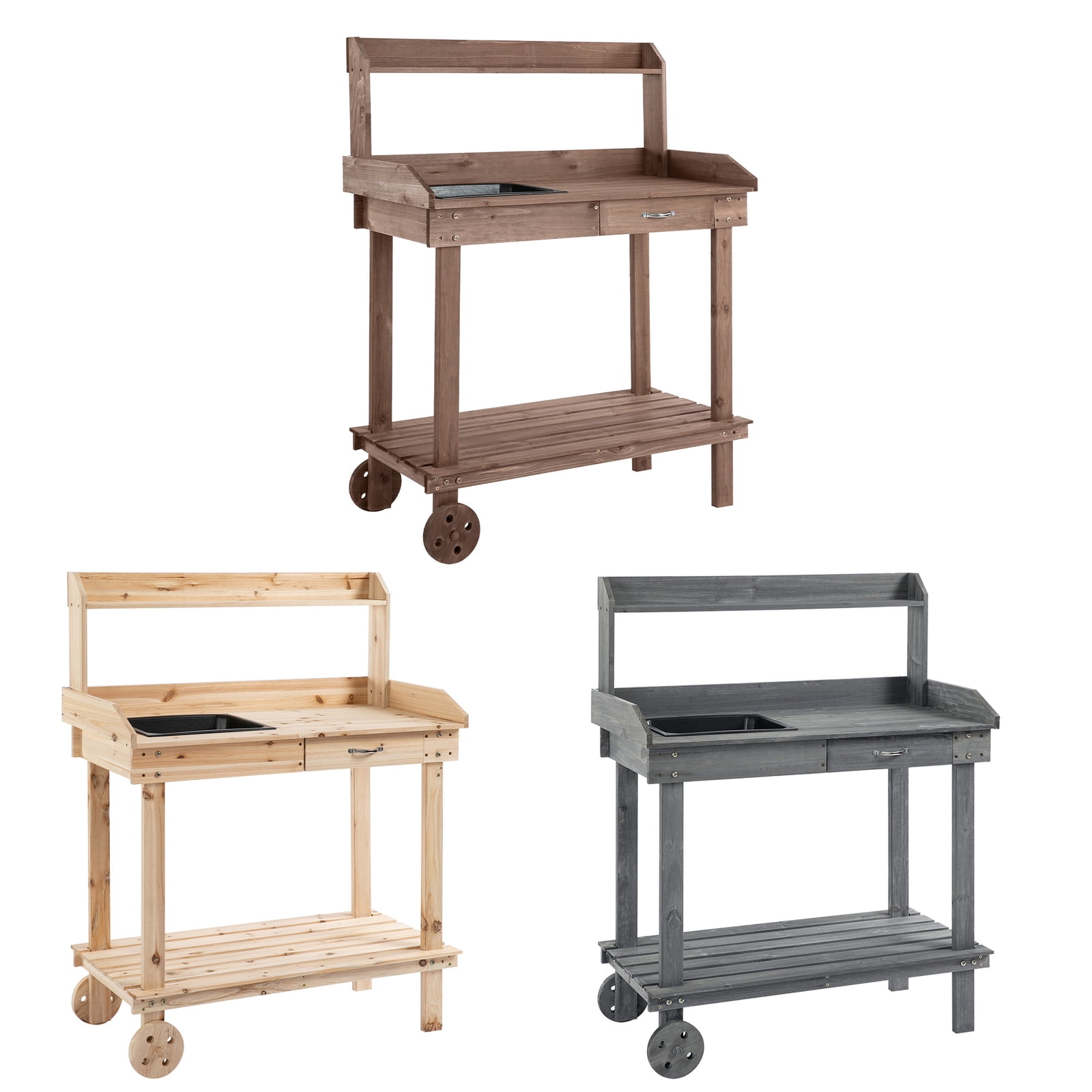 Wood Outdoor Plant Potting Bench w/ Large Storage Spaces - 3 colors ...