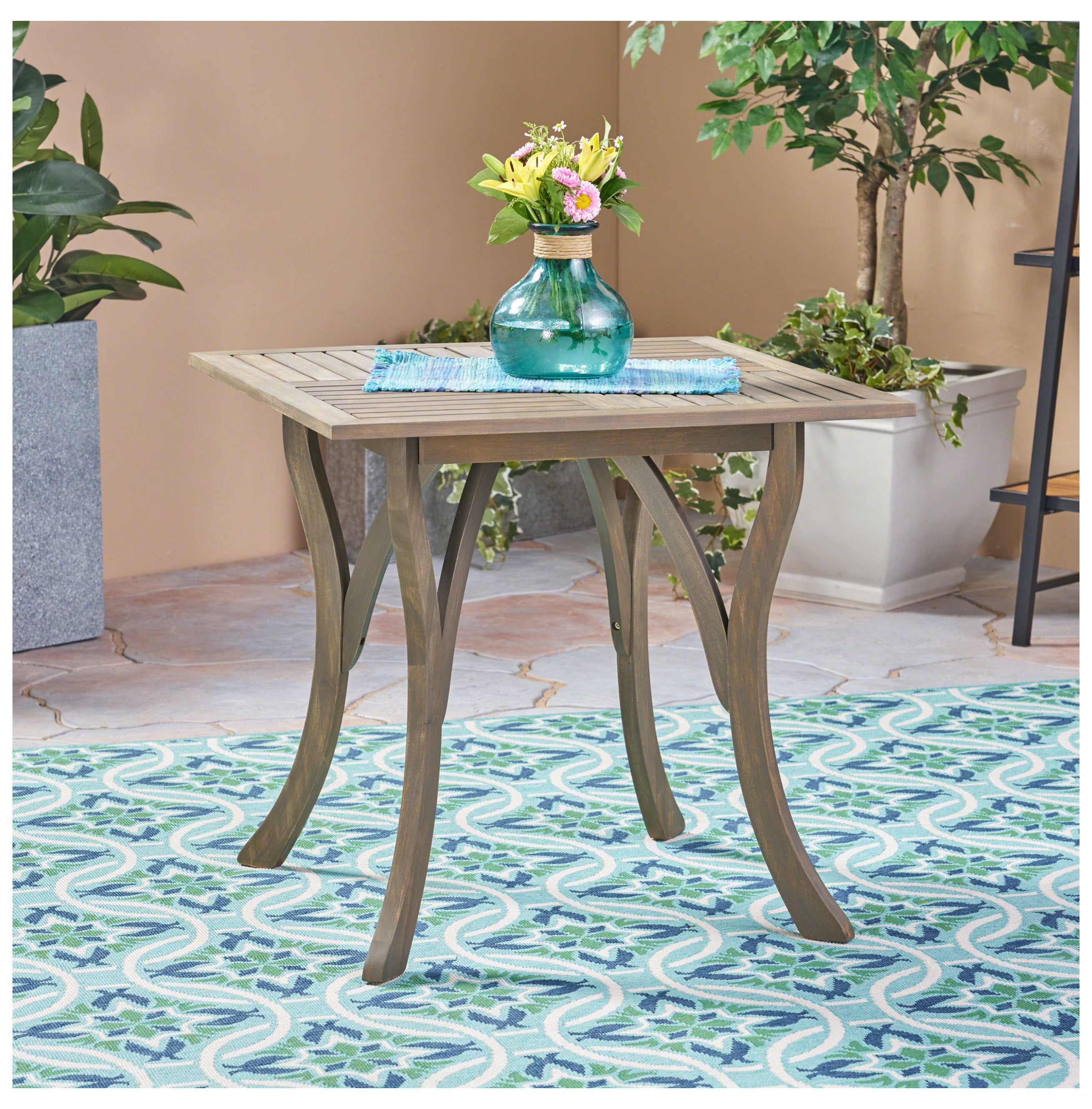 Wood Outdoor Table 31.5" Square - Teak Finish Patio Dining Table ...