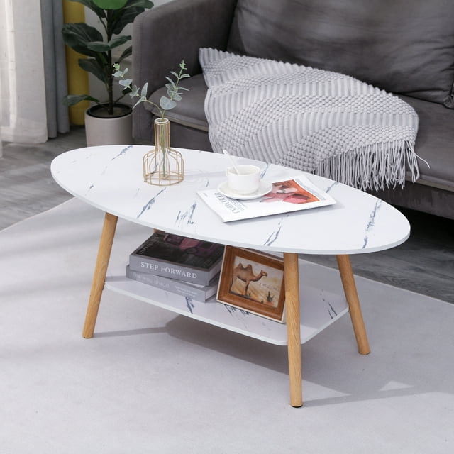 Wood Oval Coffee Table for Small Space , Small Modern Coffee Table with ...