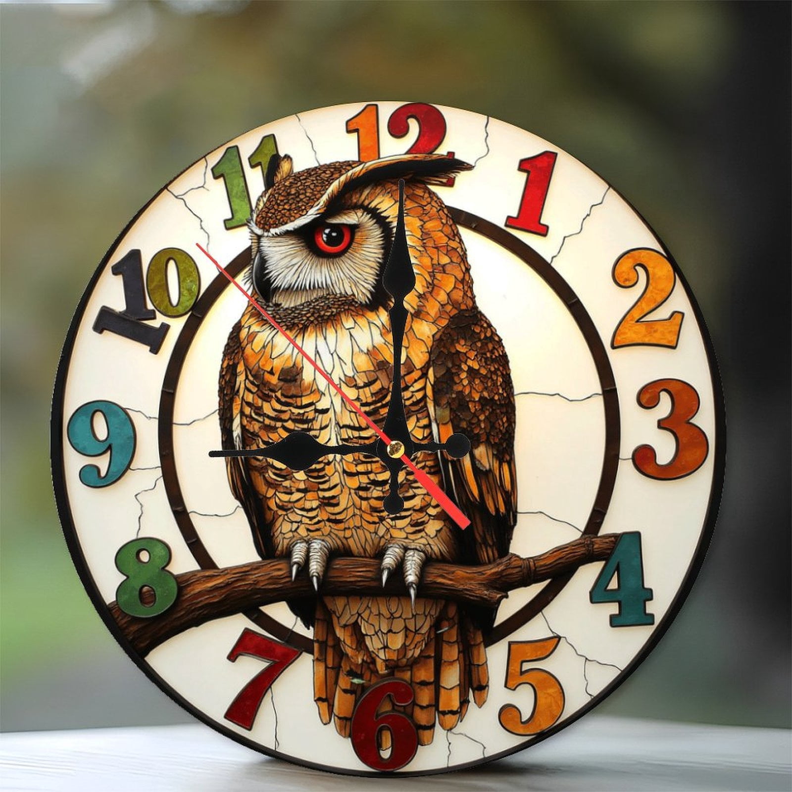 Wood Owl Clock Round Wall Decor Art 10-Inch Silent Wooden Wall Clock ...