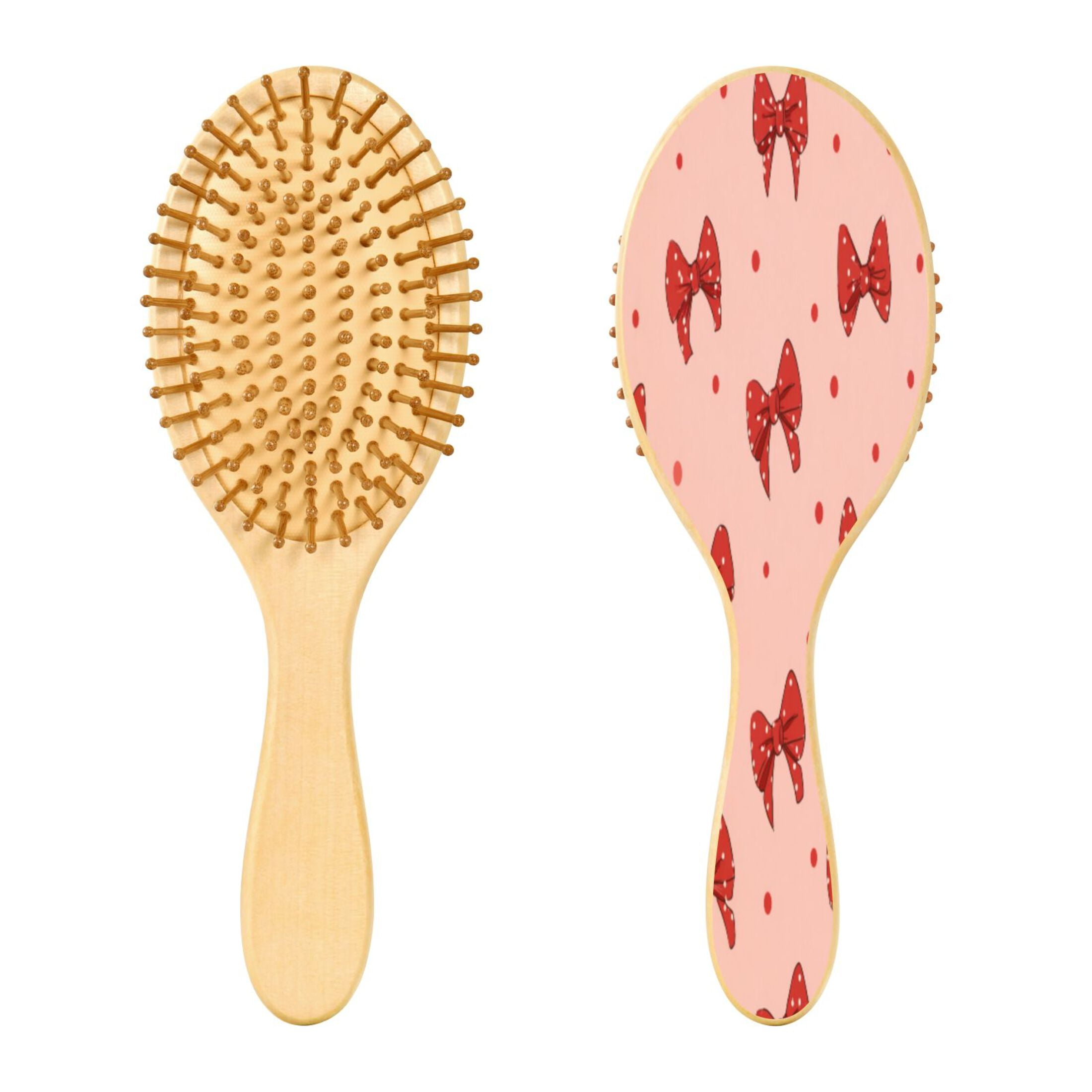 Wood Paddle Brush with Cushion & Round Hair Brush Red Bows and Polka ...