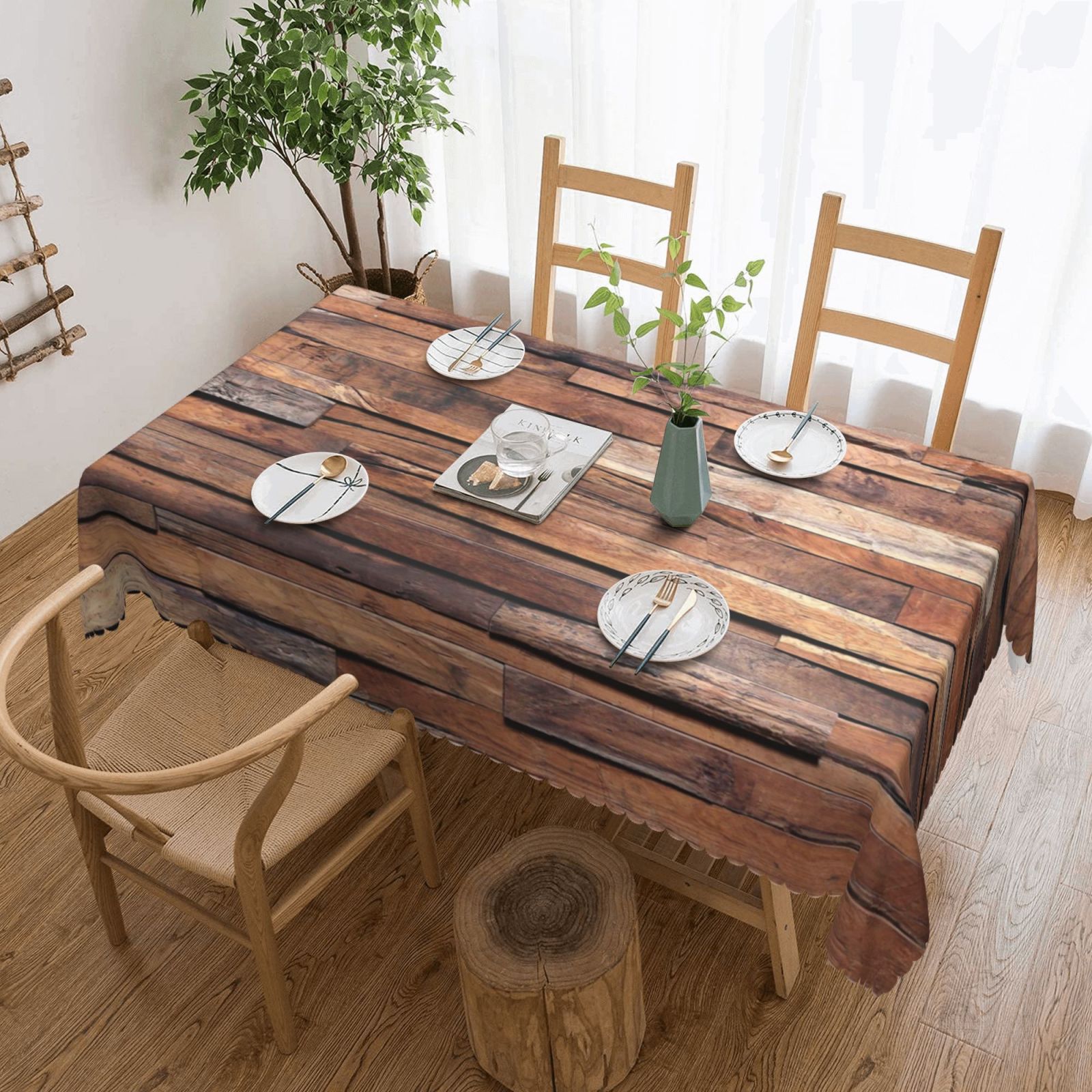 Wood Panels Wall And Floor Texture Rectangle Table Cover Dust-Proof ...