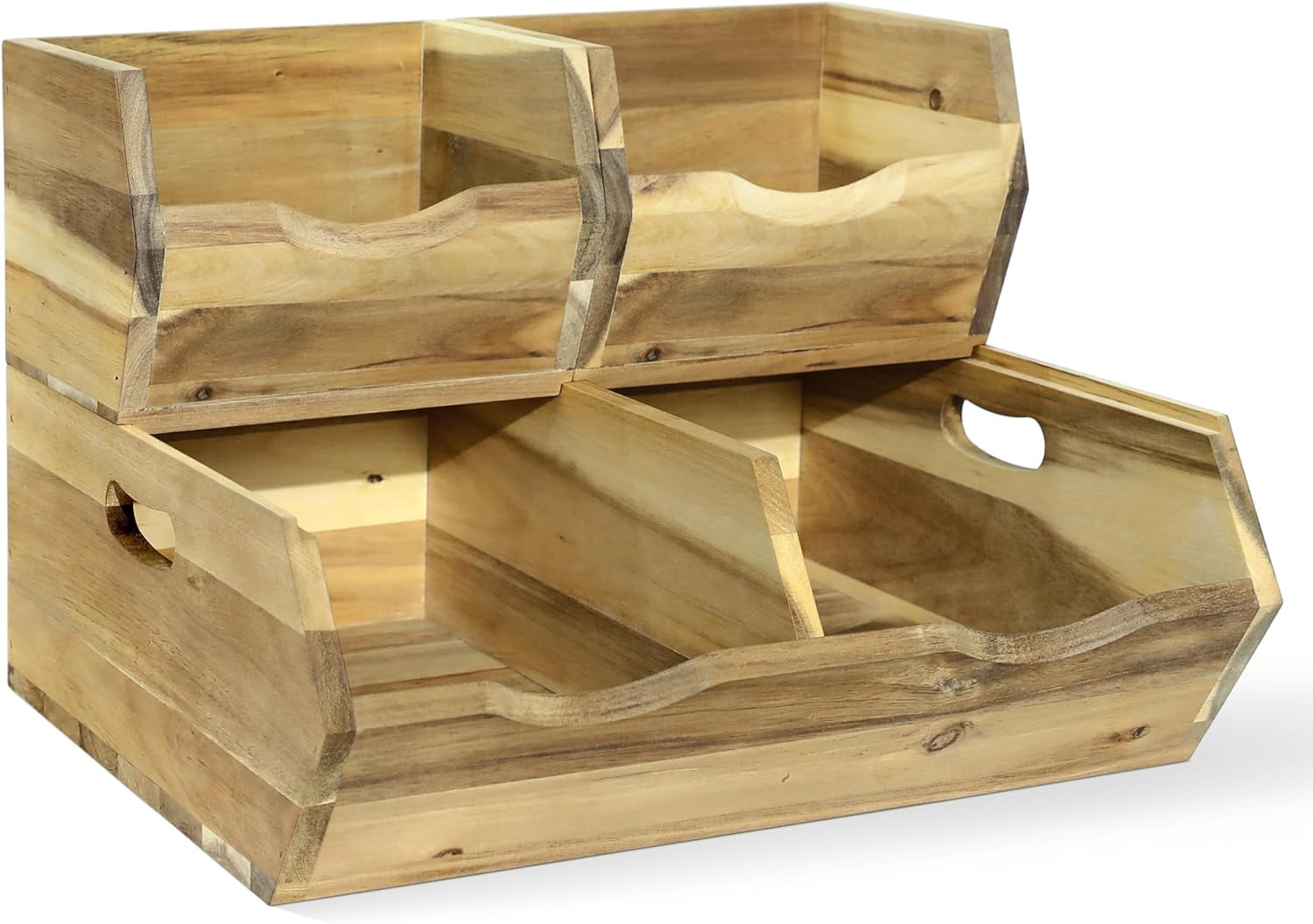 Wood Pantry Organizers Bins – Stackable Storage, Rustic Pantry Potato ...