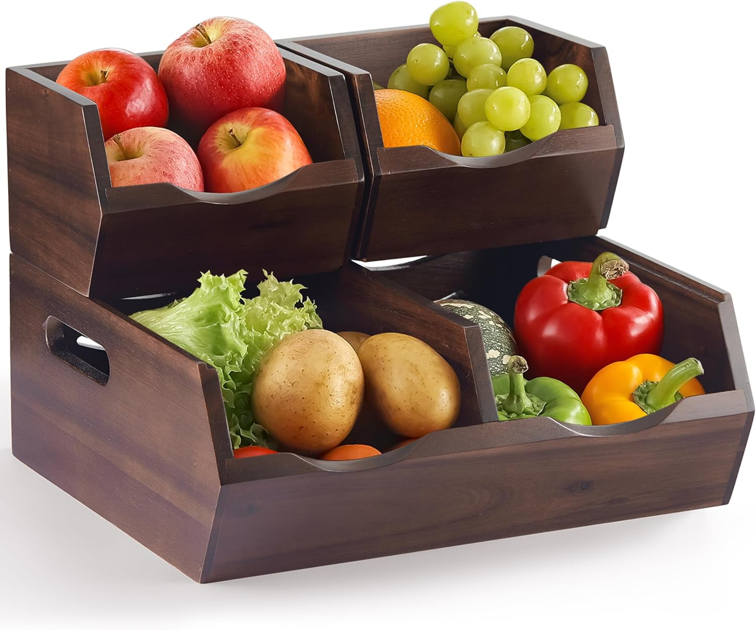 Wood Pantry Storage Bins - Stackable Open Front Kitchen Baskets with ...