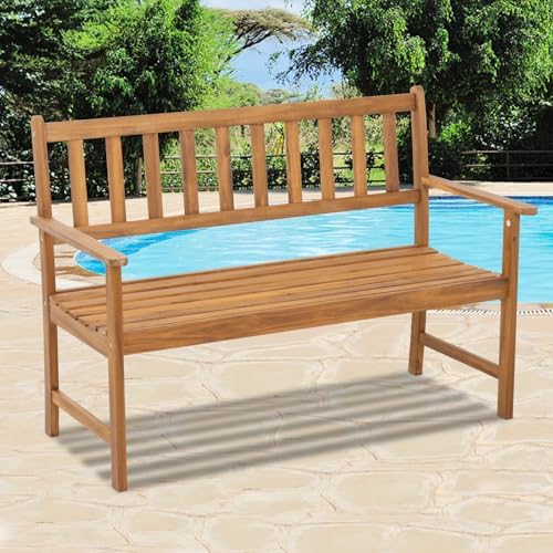 Wood Patio Bench Park Garden Bench Acacia Wood Outdoor Bench with ...