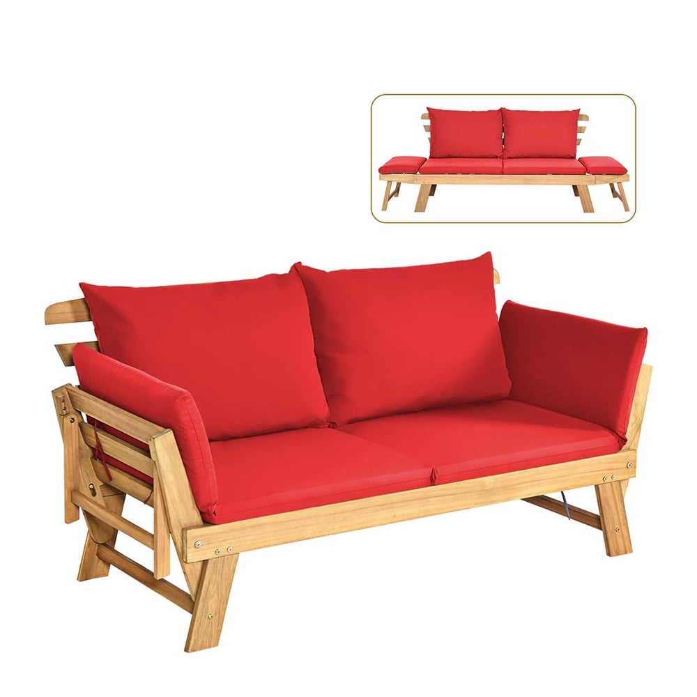 Wood Patio Convertible Couch Sofa Bed, Folding Chaise Lounge Bench with ...