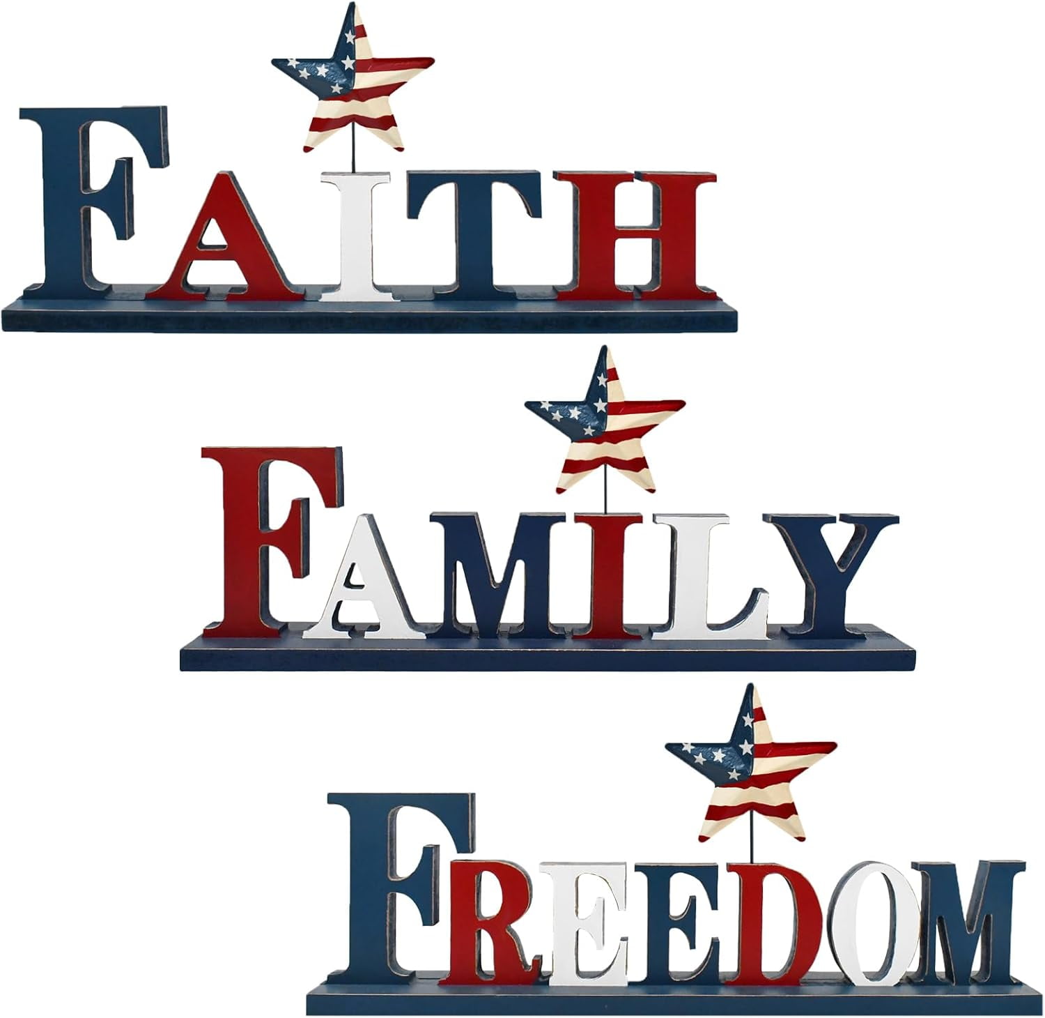 Wood Patroitic Sign with Star Decorative America Letter Blocks USA ...