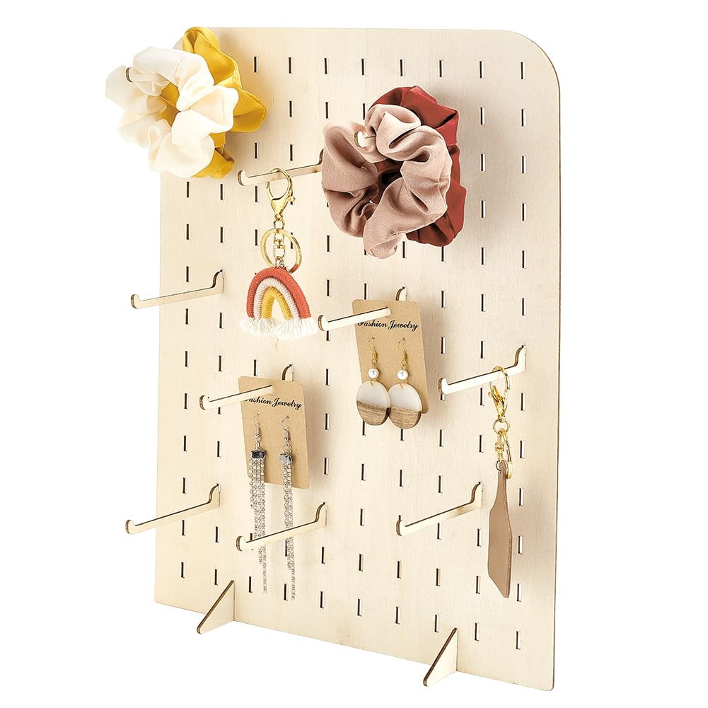 Wood Pegboard Display Stand Rectangle Wood Jewelry Rack White Peg Board ...
