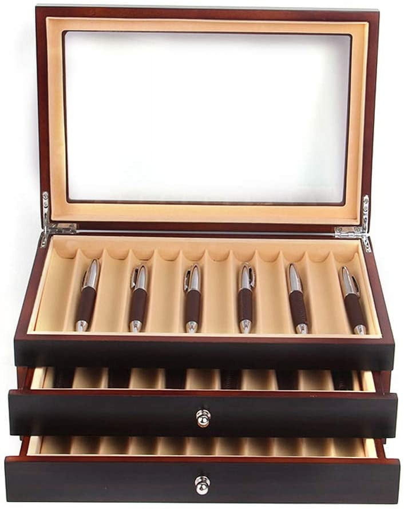 Wood Pen Display Box, 3 Layer Pen Organizer Box 34 Pens Storage ...