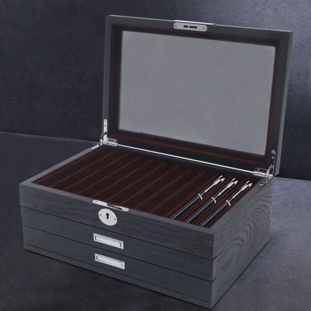 Wood Pen Display Case Black 34 Pens Storage Case Organizer Pen Display ...
