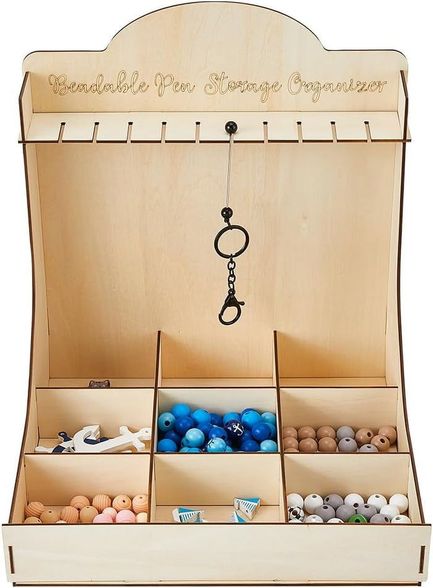 Wood Pen Display Stand 10 Slots Beadable Pen Bar Holder with 9 Grid ...