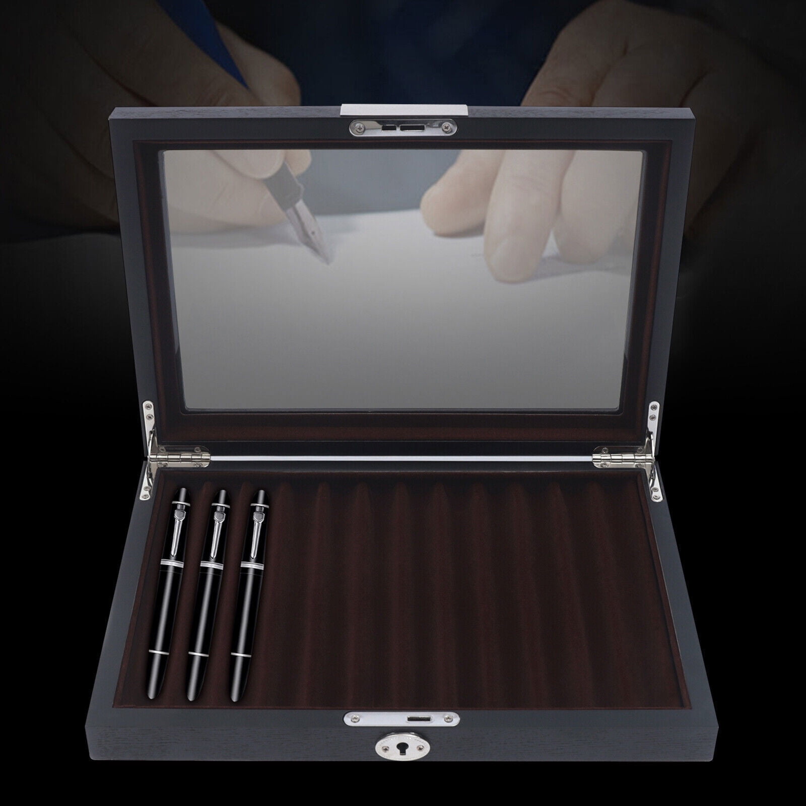 Wood Pen Storage Box Fountain Pen Display Case Organizer With Key Gift ...